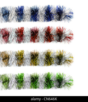 Christmas tree with yellow garlands, decorative bulbs and big white ...