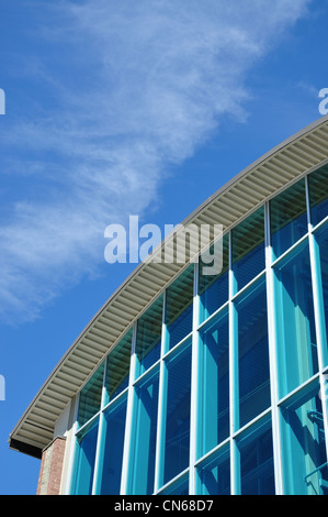 Corner wall and window of modern tall office building without people ...
