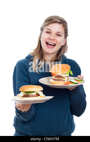 Happy young white woman holding flag Iceland flag and covers her face ...
