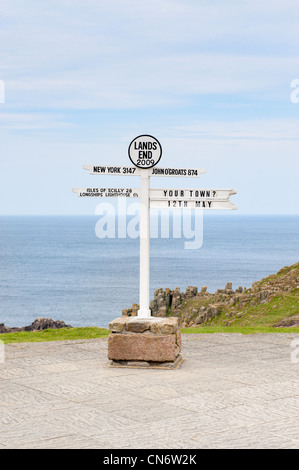 The famous signpost landmark at Lands end Cornwall England uk Stock ...