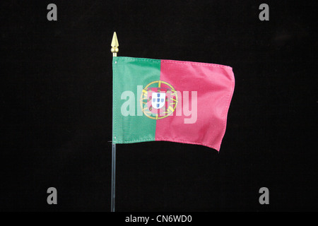 Small national flag of the Portugal on a black background Stock Photo ...