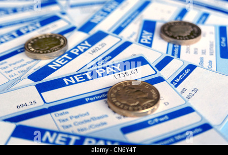 BRITISH PAYSLIPS WITH POUND COINS RE WAGES INCOMES SALARY SALARIES ...
