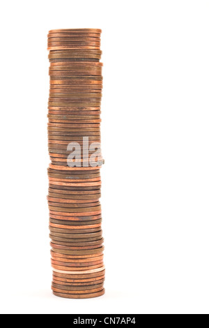 Stack of pennies isolated on white background Stock Photo - Alamy