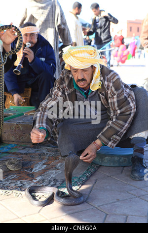 Snake charmer in Djemna El Fna square, Marrakech, Morocco Stock Photo ...
