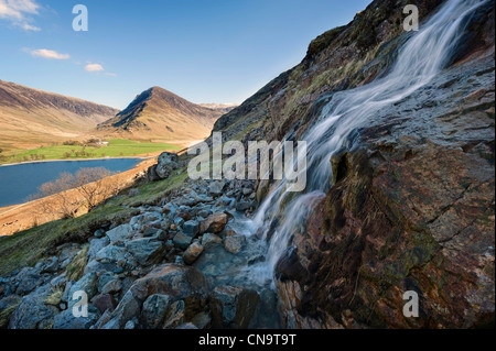 Comb Beck waterfall, Buttermere lake & Fleetwith Pike in the English ...
