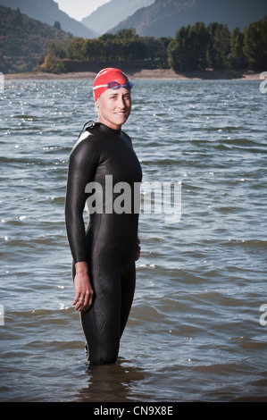 Portrait of scuba diver, side view, studio shot Stock Photo - Alamy