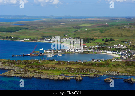 Aerial view of village of Port Ellen on Islay in Inner Hebrides ...