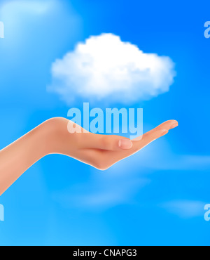 Hand, blue background, cloud computing concept Stock Photo - Alamy