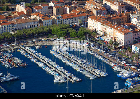France, Var, Saint Raphael, old harbour promenade and Notre-Dame de la Victoire basilica in the ...