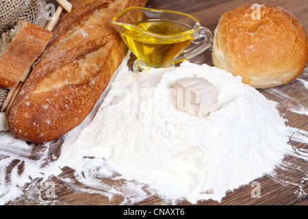 Crusty fresh bread assortment background Stock Photo - Alamy