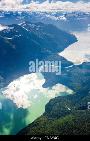 Aerial view of Chilkoot Lake and River, Lutak and Chilkoot Inlets in ...