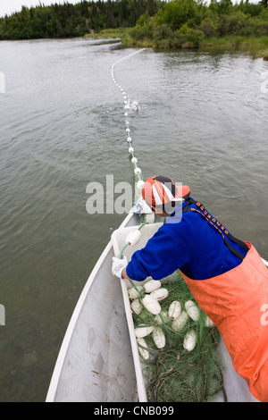 Alaskan native man gillnet fishing for Bristol Bay Sockeye salmon on ...
