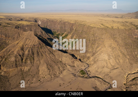 Aerial view of a gorge in the East African Rift at Engaruka, Tanzania ...