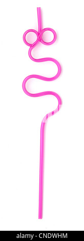 Pink plastic straw on white background Stock Photo - Alamy