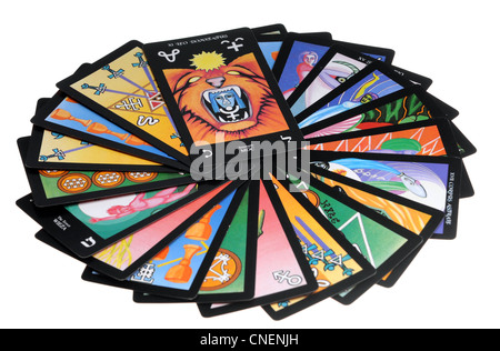 Fanned out deck of tarot cards on white background Stock Photo - Alamy