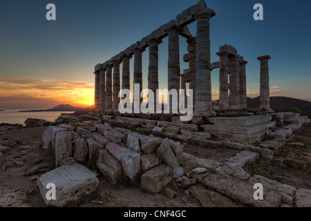 The ancient Greek Doric temple of Poseidon at Cape Sounion, Greece, 444 ...