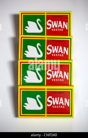 Four boxes of swan vestas matches and yellow wrapper Stock Photo - Alamy