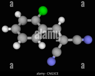 2-chlorobenzalmalononitrile tear gas (CS gas) molecule. Stylized ...