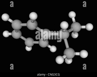 Cumene (isopropylbenzene) aromatic hydrocarbon molecule. Atoms are ...
