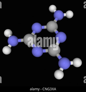 Melamine. Molecular model of the organic compound melamine (C3.H6.N6 ...
