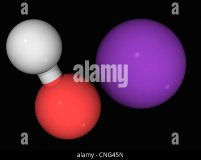 Potassium hydroxide. Molecular model of the inorganic compound ...