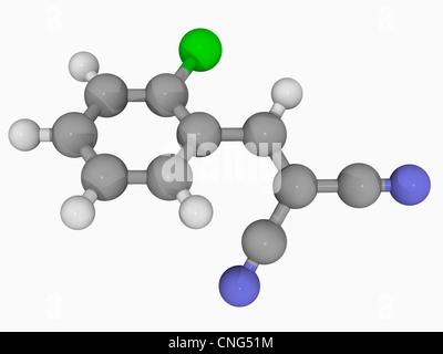 2-chlorobenzalmalononitrile tear gas (CS gas) molecule. Stylized skeletal formula (chemical ...