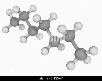 Heptane. Molecular model of the straight-chain alkane heptane (C7.H16 ...