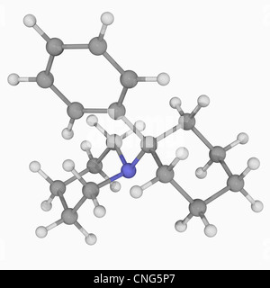 phencyclidine (PCP, angel dust) recreational drug, molecular model ...