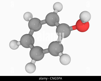 Phenol (carbolic acid), molecular model. Atoms are represented as ...