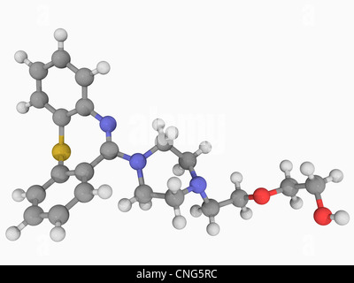 Quetiapine antipsychotic drug, chemical structure. Atoms are ...