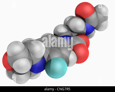 Linezolid molecule. It is synthetic antibiotic used for treatment of ...