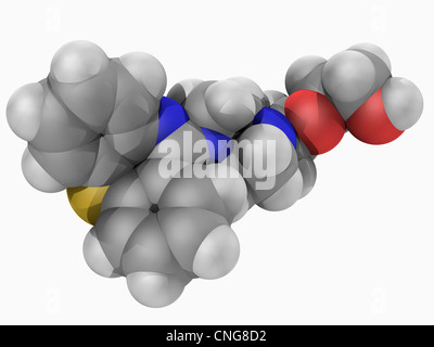 Quetiapine antipsychotic drug, chemical structure. Atoms are ...