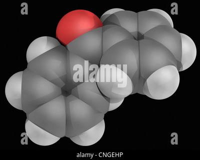 Benzophenone molecule, chemical structure. Atoms are represented as ...