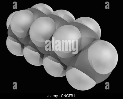 Heptane. Molecular model of the straight-chain alkane heptane (C7.H16 ...