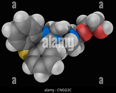 Quetiapine antipsychotic drug, chemical structure. Atoms are ...