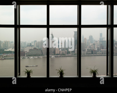 The modern skyline of the city of Shanghai as seen from a skyscraper at ...
