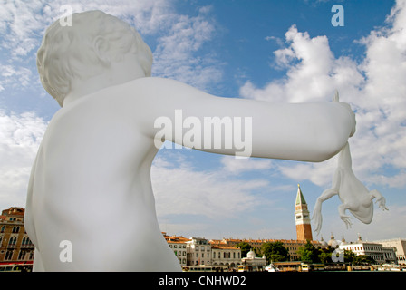 Boy with Frog sculpture by Charles Ray, rear view, Venice Italy Stock ...