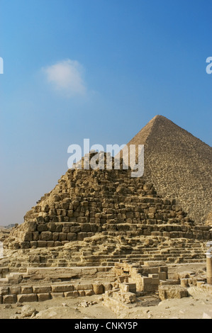 Egypt. Henutsen's pyramid at Giza with the Pyramid of Khufu (Cheops) at ...