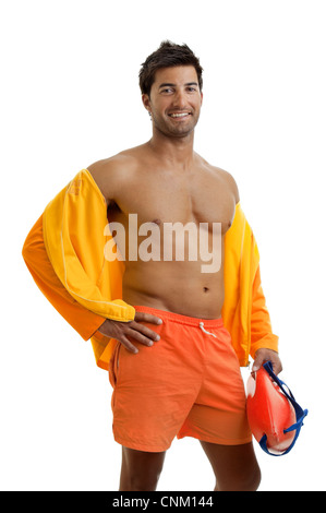 Muscular lifeguard isolated in a white background Stock Photo - Alamy