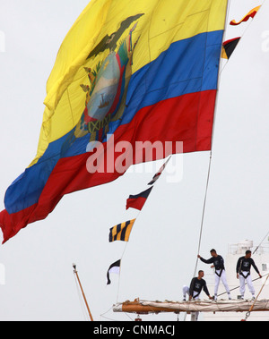 Ecuadorian sailors aboard the tall ship BAE Guayas participate in the ...
