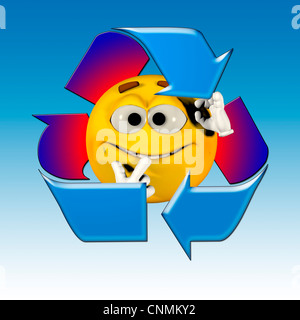 Recycle Symbol with Thinking Emoticon looking out Stock Photo - Alamy