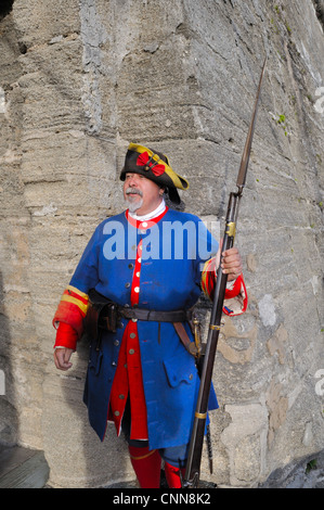 Park ranger dressed as a Spanish soldier guarding the entrance to ...