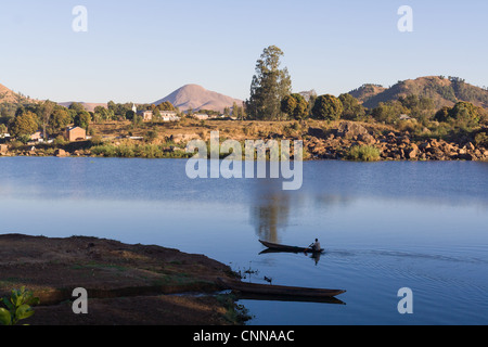 Fisherman in the Lake Itasy of Ampefy, Madagascar highlands Stock Photo ...
