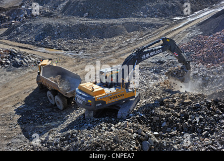 Plant working at Roan Edge Quarry. New Hutton, Cumbria, England United ...