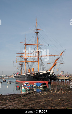 The HMS Warrior, a British ironclad warship, is depicted off the mouth ...