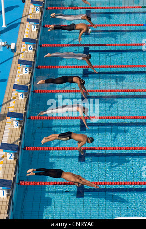 Start of Olympic race, Male swimmers, in stadium. Atlanta 1996 Stock ...
