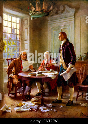 Thomas Jefferson writing the Declaration of Independence. Hand-colored ...