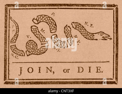 Join or Die political cartoon by Benjamin Franklin Stock Photo - Alamy
