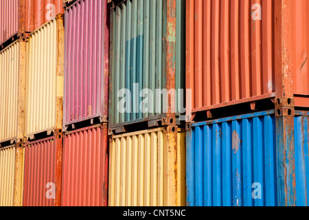 background of multi-colored freight shipping containers in a dock Stock ...