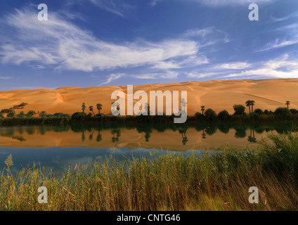 Umm al-Maa Lake (Ubari Lakes), oasis in the Idehan Ubari sand sea ...